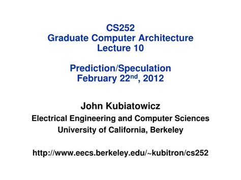 Ppt Cs252 Graduate Computer Architecture Lecture 10 Prediction Speculation February 22 Nd