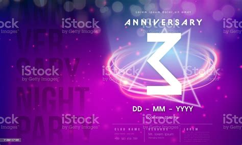 보라색 추상 미래 공간 배경에 3 년 기념일 로고 템플릿 3 현대 기술 디자인 하이테크 네트워크 디지털 기술 개념 디자인 요소와 숫자를 축 하 광고에 대한 스톡 벡터 아트