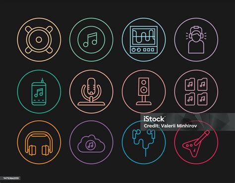 설정 라인 일렉트릭베이스 기타 음악 파일 문서 오실로스코프 마이크 플레이어 스테레오 스피커 및 음표 톤 아이콘 벡터 0명에 대한 스톡 벡터 아트 및 기타 이미지 Istock