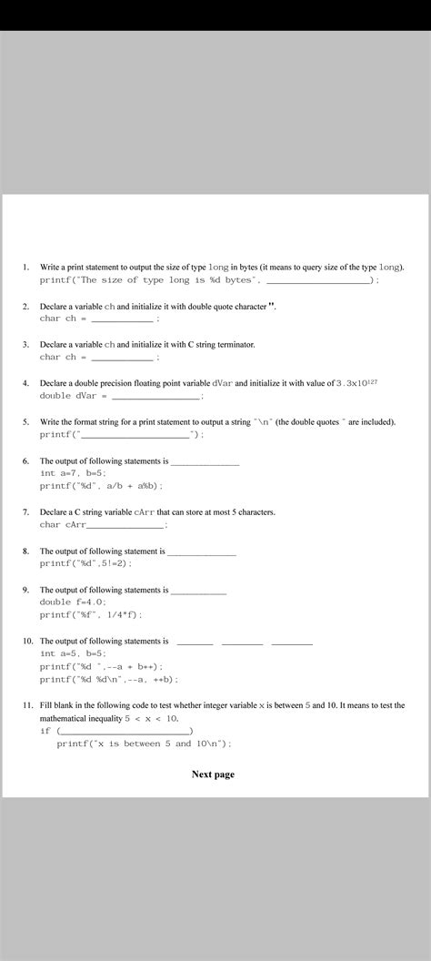 Solved 1 Write A Print Statement To Output The Size Of Type