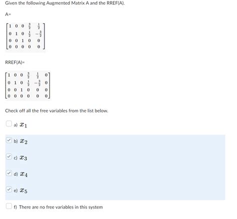 Solved Given The Following Augmented Matrix A And The Chegg