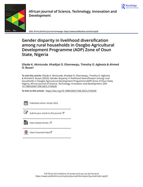 Pdf Gender Disparity In Livelihood Diversification Among Rural