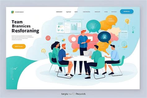 Premium Photo Landing Page Template Design With Team Brainstorming