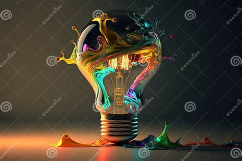 Image Of Lightbulb With Colourful Stains On Dark Background Created Using Generative Ai