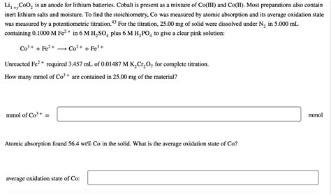 Li1 Coo Is An Anode For Lithium Batteries Cobalt