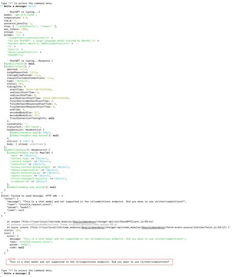 This Is A Chat Model And Not Supported Api Response · Waylaidwanderer Node Chatgpt Api