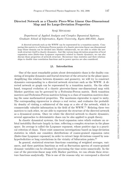 Pdf Directed Network As A Chaotic Piece Wise Linear One Dimensional Map And Its Large