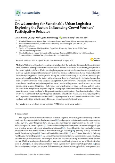 Pdf Crowdsourcing For Sustainable Urban Logistics Exploring The