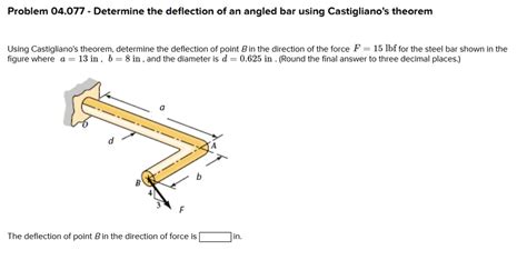Problem 04077 Determine The Deflection Of An Angled Bar Using Castiglianos Theorem Using