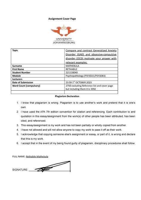 Final Draft Psychotherapy Assignment Auto Recovered Assignment Cover Page Plagiarism