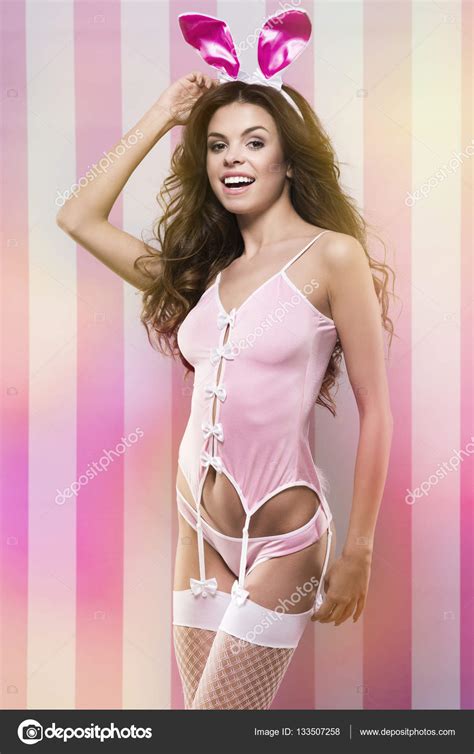 Sexy Female Rabbit On Pink And White Background Stock Photo By Gpointstudio 133507258