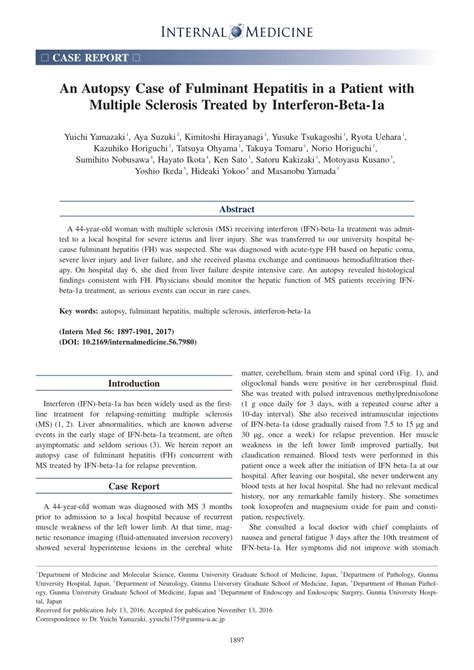 Pdf An Autopsy Case Of Fulminant Hepatitis In A Patient With Multiple Sclerosis Treated By