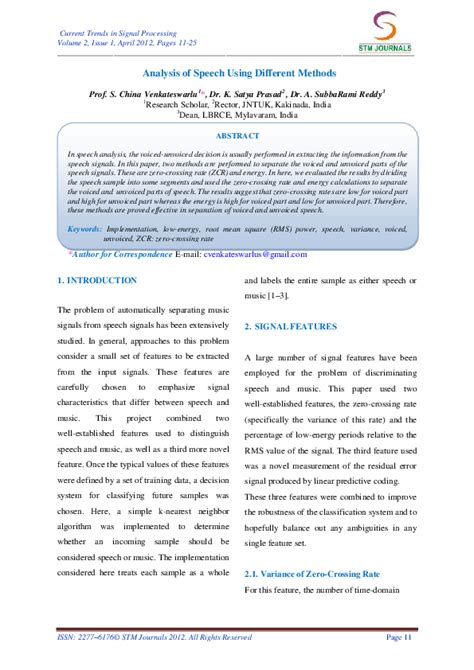 Pdf Analysis Of Speech Using Different Methods