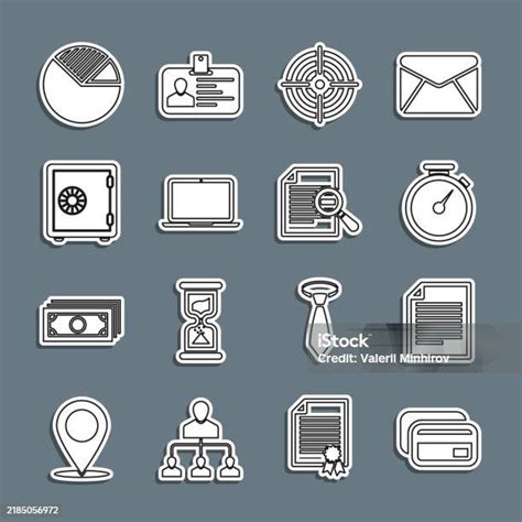 라인 신용 카드 문서 스톱워치 대상 스포츠 노트북 금고 파이 차트 인포 그래픽 및 검색 아이콘을 설정합니다 벡터 0명에 대한 스톡 벡터 아트 및 기타 이미지 Istock