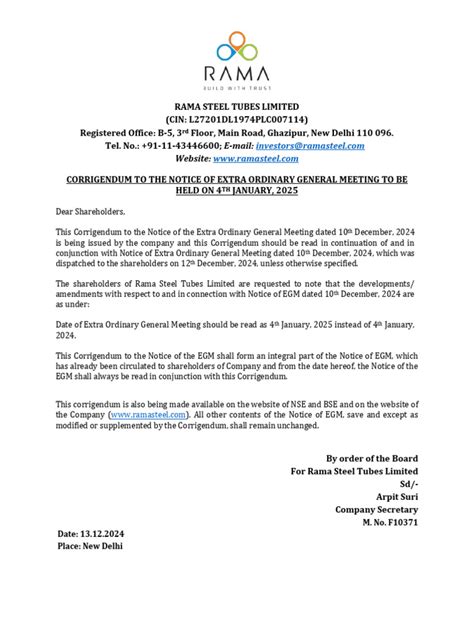 Corrigendum To Notice Pdf