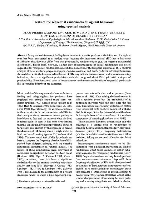 Pdf Tests Of The Sequential Randomness Of Vigilant Behaviour Using