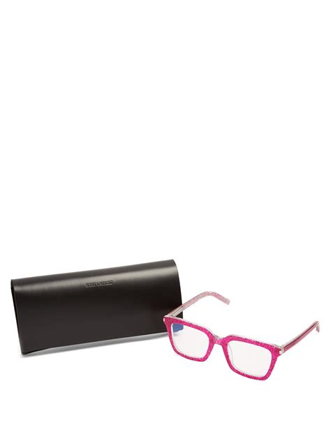 Saint Laurent Rectangle Frame Glitter Sunglasses In Pink Lyst