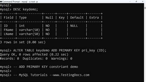 Mysql Add Primary Key Clause Testingdocs Com