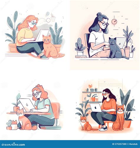 Coding Companion Woman Developer And Her Feline Friend Stock Illustration Illustration Of Font