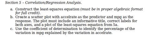 Solved Section 5 Correlation Regression Analysis A