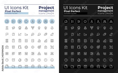 Project Management Pixel Perfect Linear Ui Icons Kit For Dark Light Mode Business Strategy