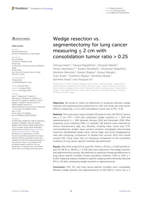 Pdf Wedge Resection Vs Segmentectomy For Lung Cancer Measuring ≤ 2 Cm With Consolidation