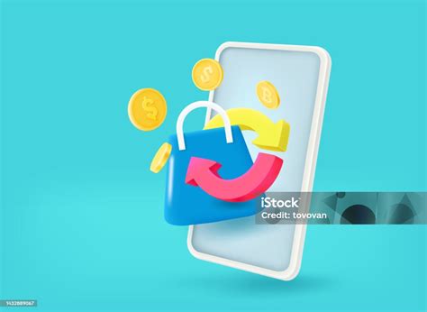 화살표와 동전이있는 쇼핑백 캐쉬백 개념 3d 벡터 배너 3차원 형태에 대한 스톡 벡터 아트 및 기타 이미지 3차원 형태 가방 개념 Istock