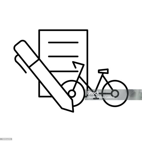 임대 구매 페달 및 전기 자전거 대여 흰색 배경에 펜으로 종이 계약은 절연됩니다 벡터 편집 가능한 윤곽선 선형 아이콘입니다 얇은 벡터 검정 윤곽 두발자전거에 대한 스톡 벡터