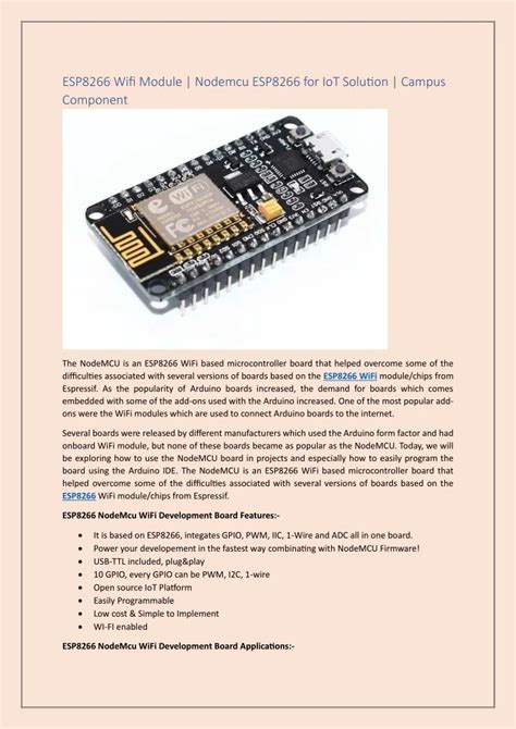 Ppt Esp8266 Wifi Module Nodemcu Esp8266 For Iot Solution Campus Component Powerpoint