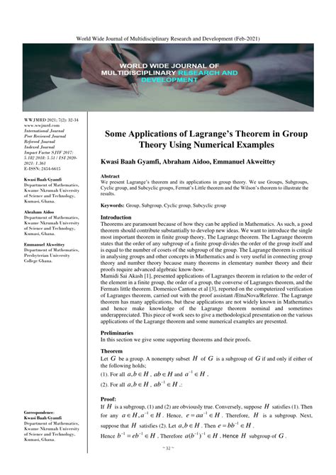 Pdf Some Applications Of Lagranges Theorem In Group Theory Using
