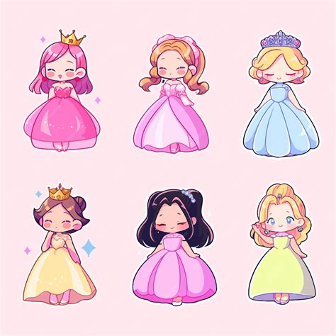 Premium Vector Cute Kawaii Cartoon Princess Illustration Set Collection