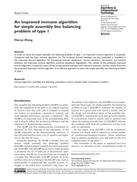 Pdf An Improved Immune Algorithm For Simple Assembly Line Balancing