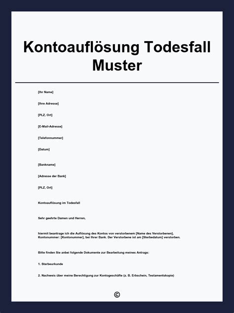 Kontoauflösung Todesfall Muster