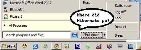 Get Hibernate Back Windows Start Menu Shutdown Options