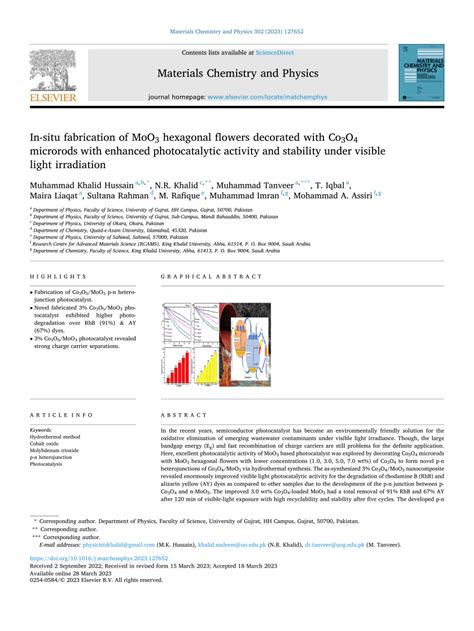 Pdf In Situ Fabrication Of Moo3 Hexagonal Flowers Decorated With Co3o4 Microrods With Enhanced