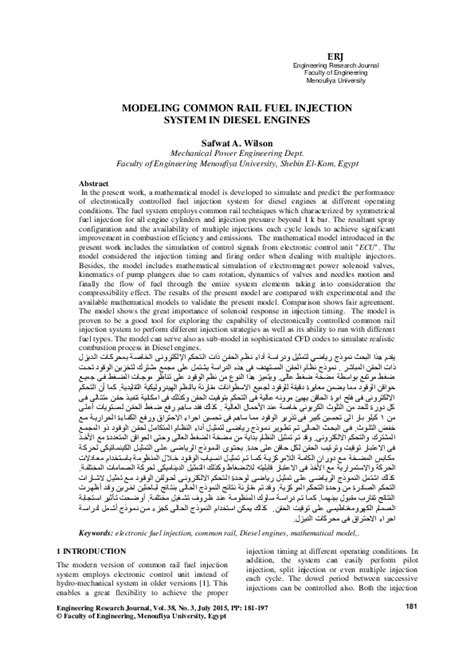 Pdf Modeling Common Rail Fuel Injection System In Diesel Engines