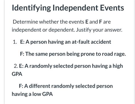 Solved Identifying Independent Events Determine Whether The Chegg Com