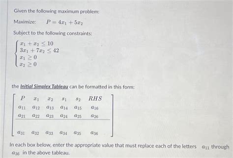 Given The Following Maximum Problem Maximize Chegg