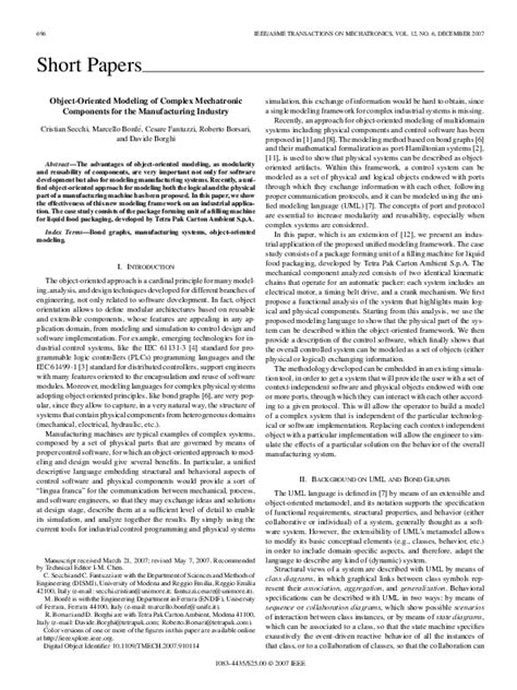 Pdf Object Oriented Modeling Of Complex Mechatronic Components For The Manufacturing Industry