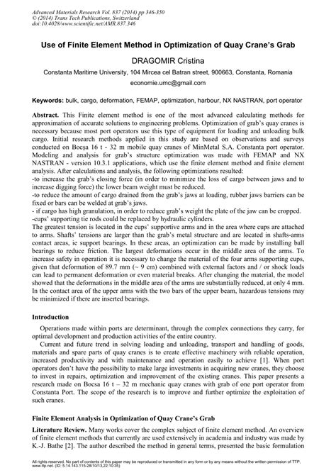 Pdf Use Of Finite Element Method In Optimization Of Quay Cranes Grab