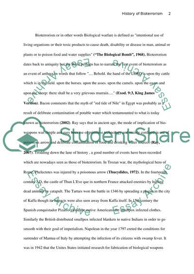 History Of Bioterrorism Essay Example Topics And Well Written Essays 500 Words