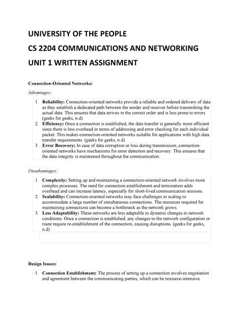 Connection Oriented And Connectionless Networsk University Of The