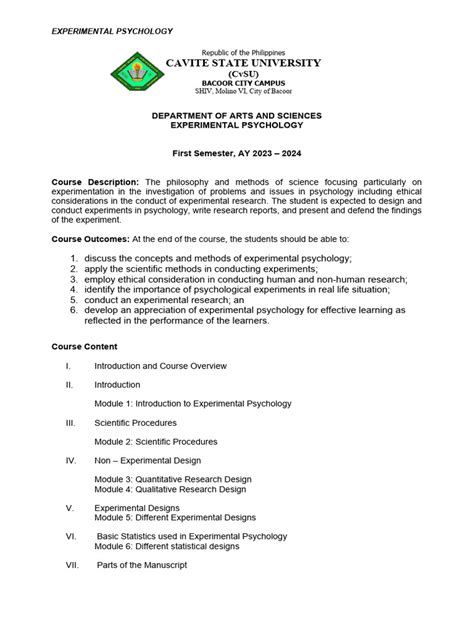 1st Sem 2022 2023 Experimental Psychology Learning Guide 1 Download Free Pdf Experiment