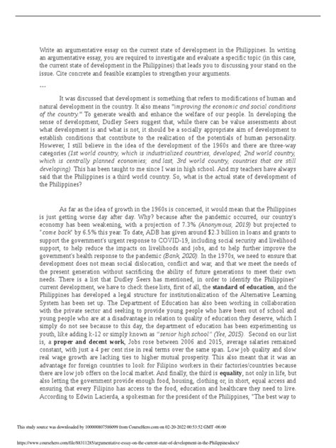 Argumentative Essay On The Current State Of Development In The