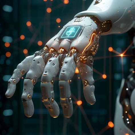 Ai Humanoid Hand With Microchip Hologram And Logo 3d Rendering Stock Illustration Illustration