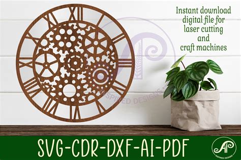 Gears Wall Clock Laser Cut Files Svg Graphic By Apinspireddesigns · Creative Fabrica