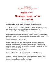 Copy Of Impulse Practice Problems Pdf IMPULSE Use The Following Equations Use Impulse Force
