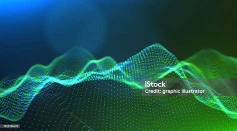 동적 파란색과 녹색 입자 파 추상사운드 시각화 플로우 디지털 구조 메시 환경 또는 그리드 데이터 기술 추상적인에 대한 스톡 벡터 아트 및 기타 이미지 Istock
