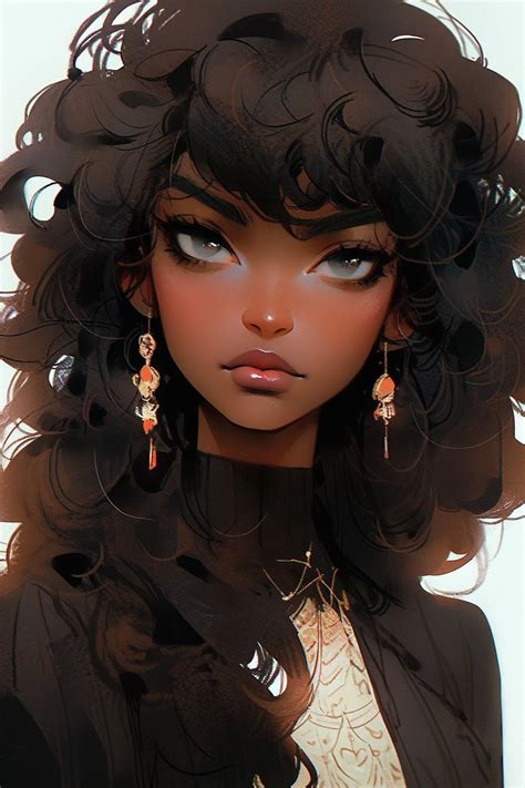A Drawing Of A Woman With Long Black Hair And Large Earrings On Her
