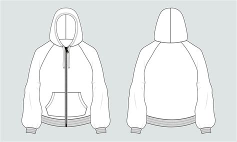 Long Sleeve Hoodie With Zipper And Pocket Technical Fashion Flat Sketch